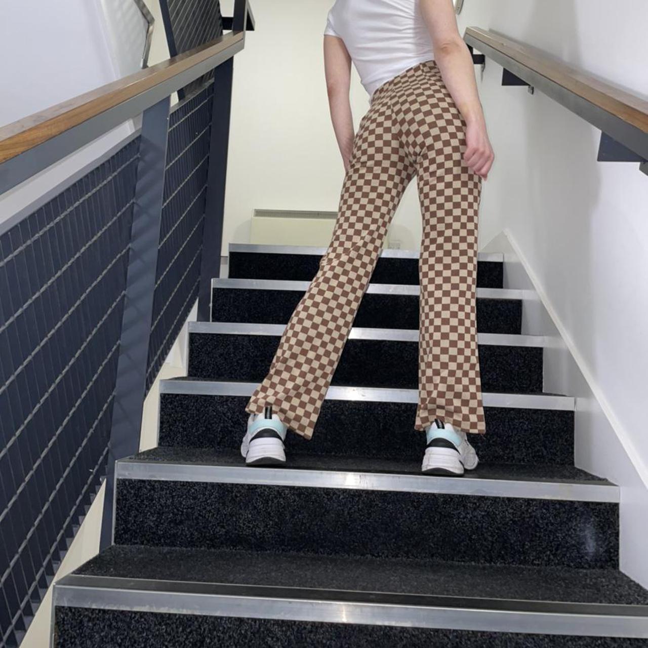 Monki XS brown and beige flared leggings / pants... - Depop