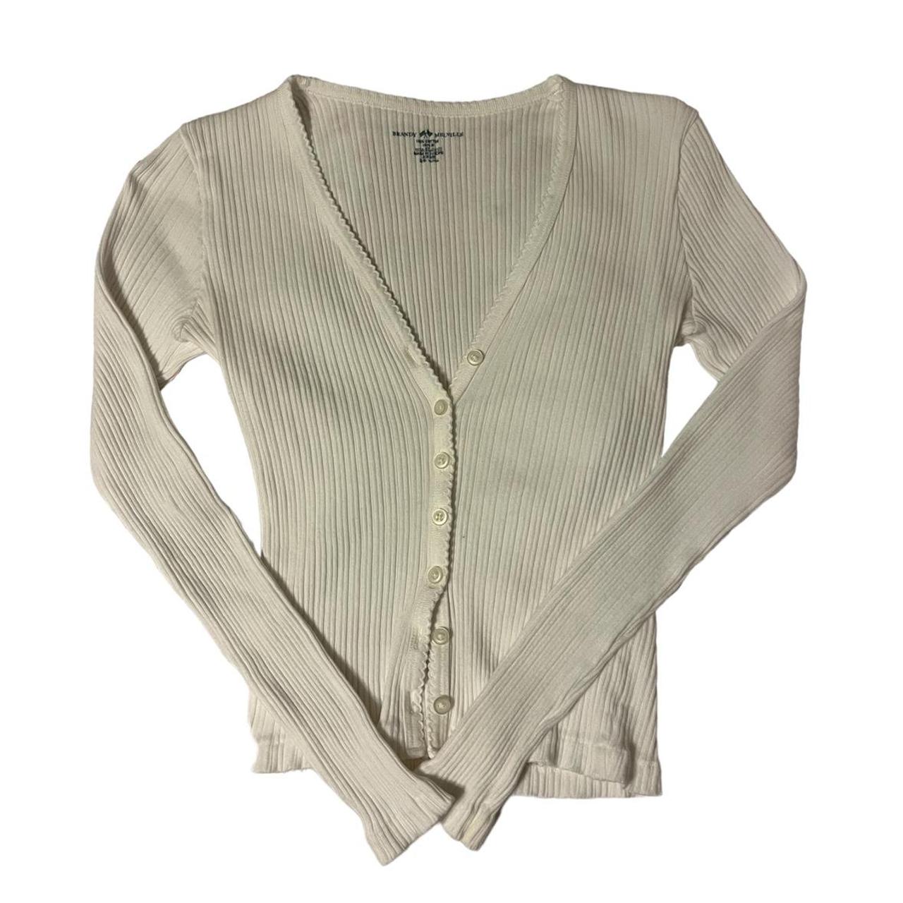 🤍🩰⛅️🐇Brandy Melville white ribbed cardigan/ button... - Depop