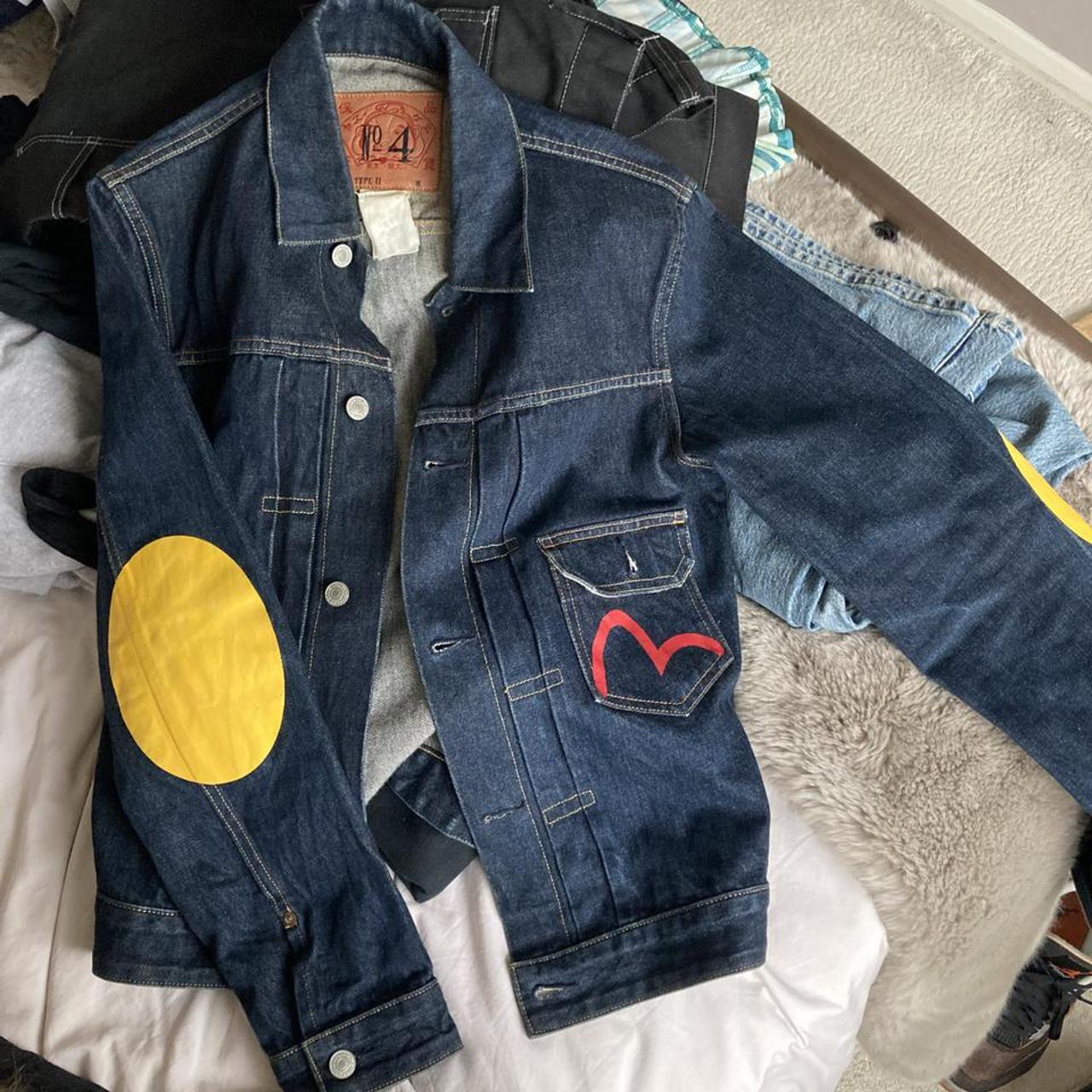 Evisu denim jacket size medium. Has yellow spots on... - Depop
