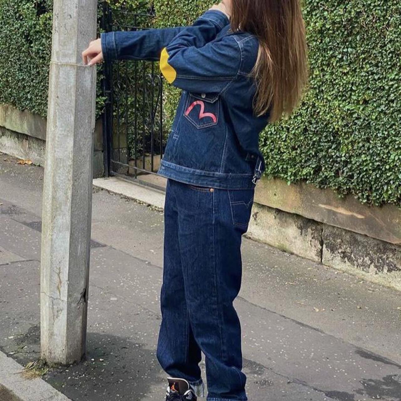 Evisu denim jacket size medium. Has yellow spots on... - Depop