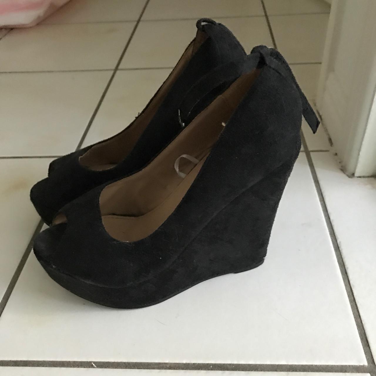 Rubi shoes black wedges, worn once. - Depop
