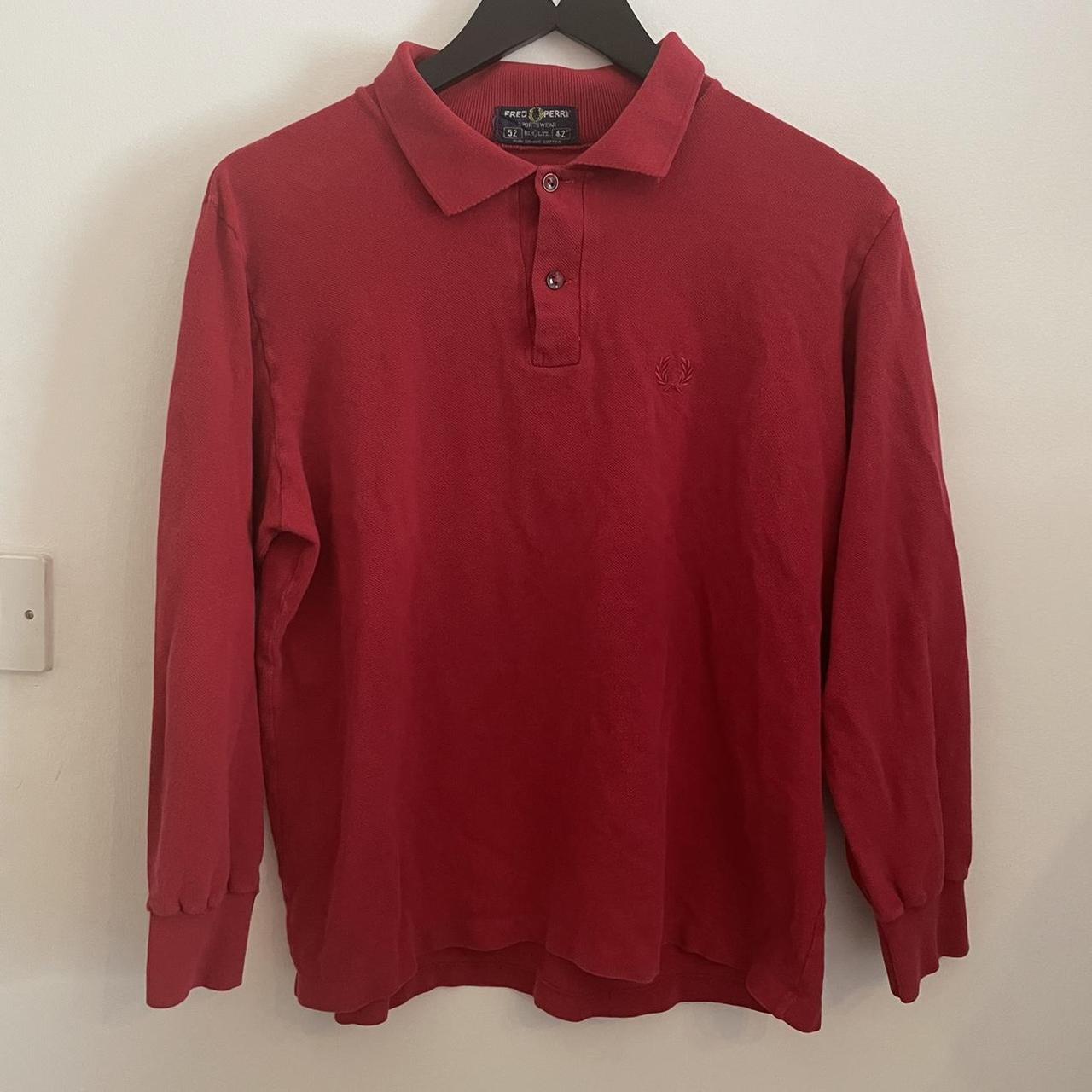 Red Fred Perry long sleeve polo shirt. Fits like a... - Depop