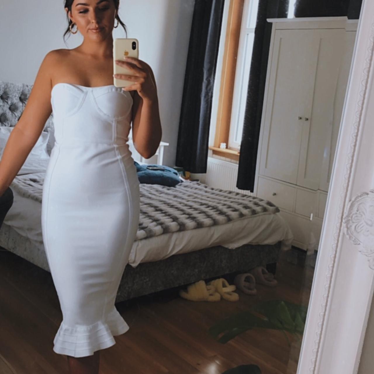 White pretty little thing bandage midi dress, size 6... - Depop
