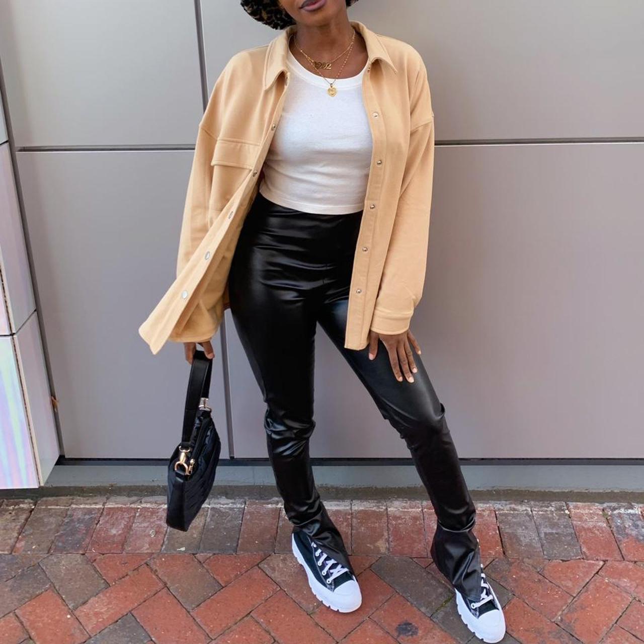 Pretty Little Thing Leather Split Hem... - Depop