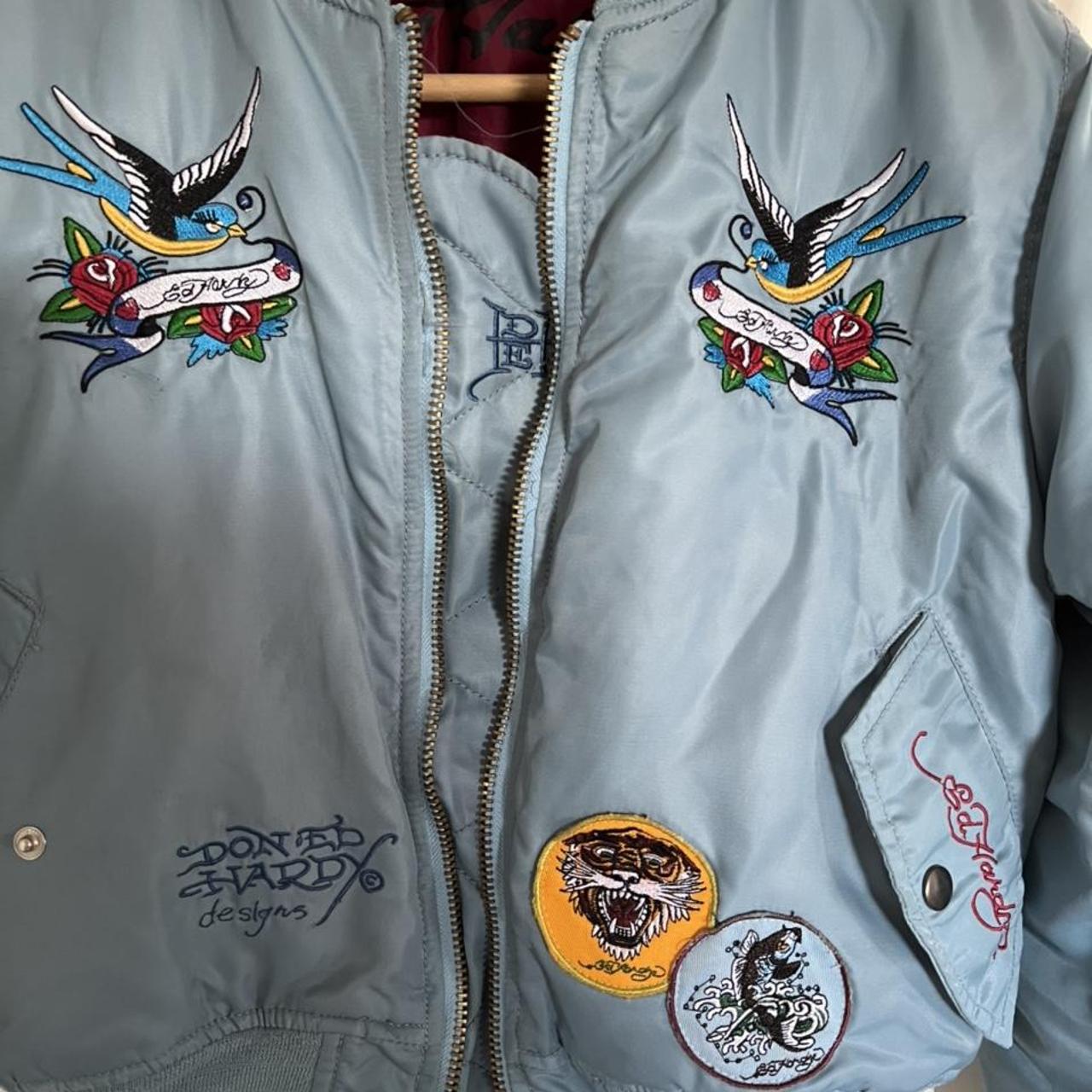 Ed Hardy Bomber Jacket size 6-8 cropped Vintage... - Depop