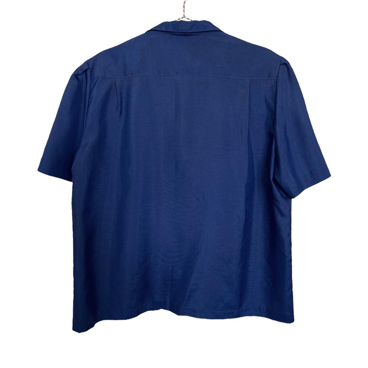 Vintage short sleeve navy button up blouse... - Depop