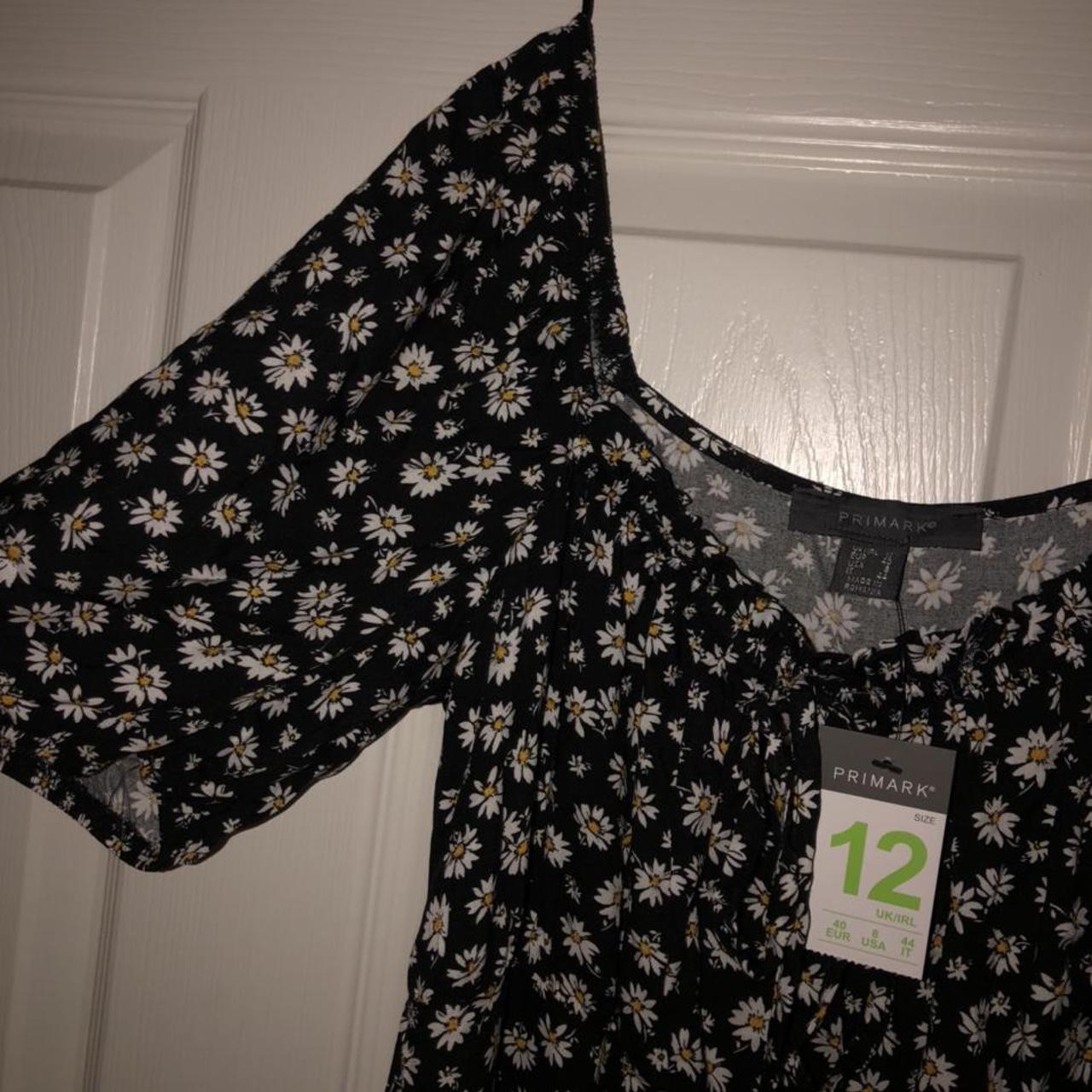 primark black and white floral dress with tie up bow... - Depop