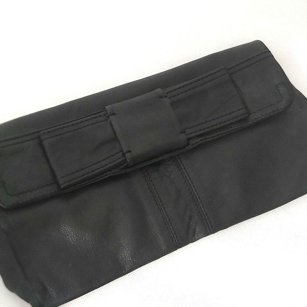 OASIS Real Leather Black Envelope Clutch Bag Bow... - Depop