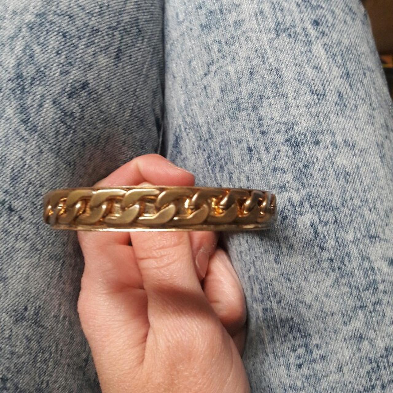 Gold bronze tone chain link embossed bangle braclet.... - Depop