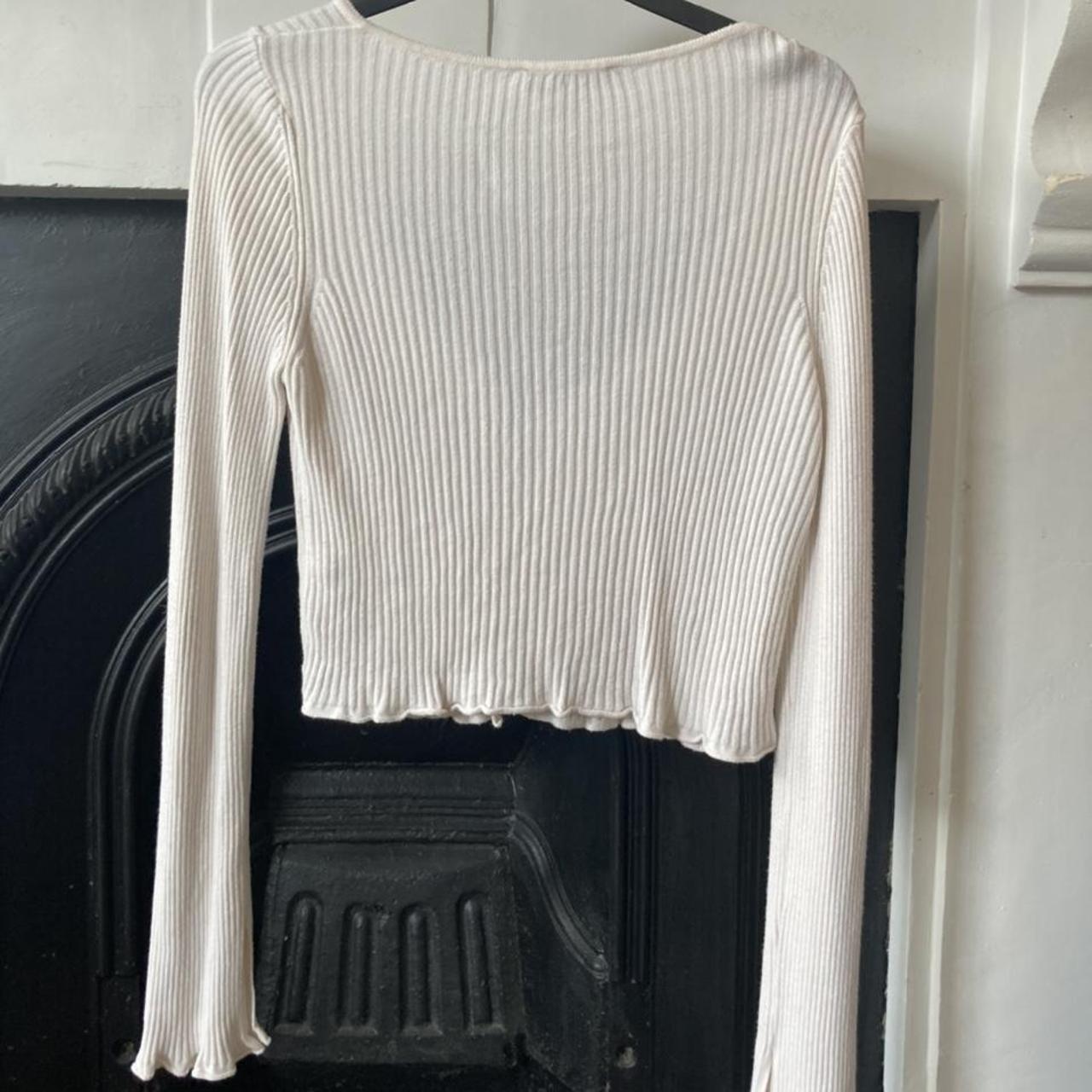 Asos cream/white ribbed cardigan with lettuce hem... - Depop