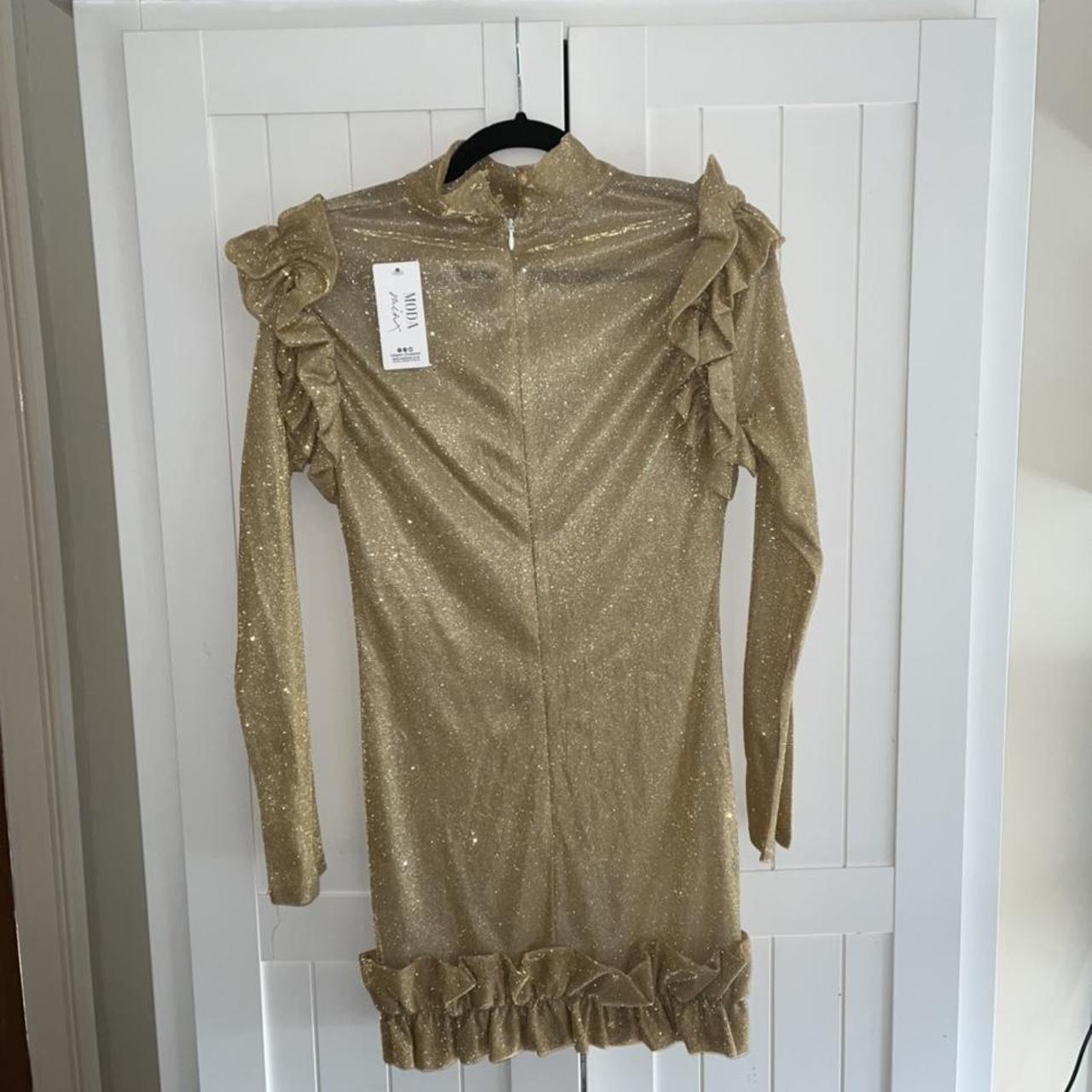 Gold Moda Minx ruffle mini dress | never been worn |... - Depop