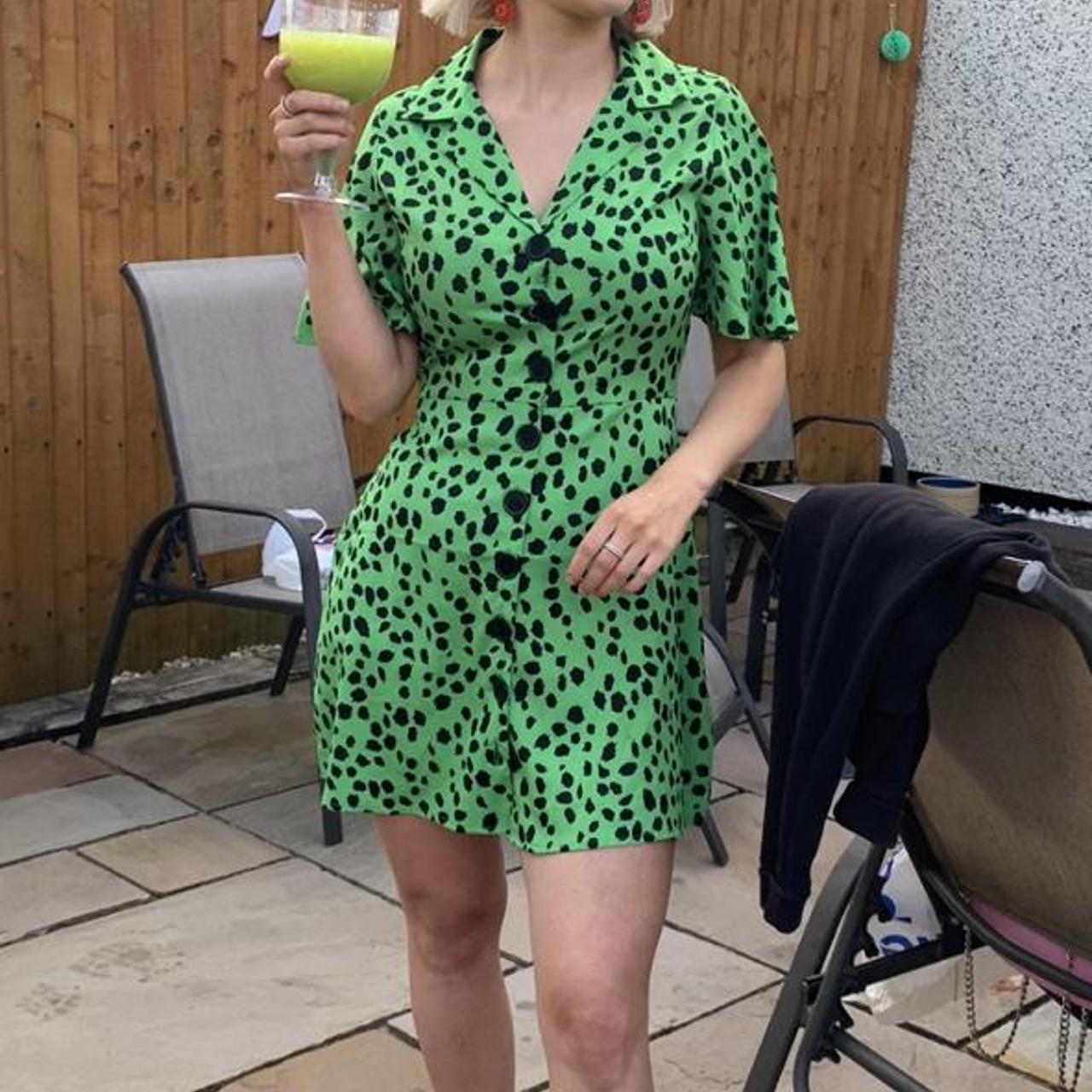 Influence green print dress Size 10 Worn once and... - Depop