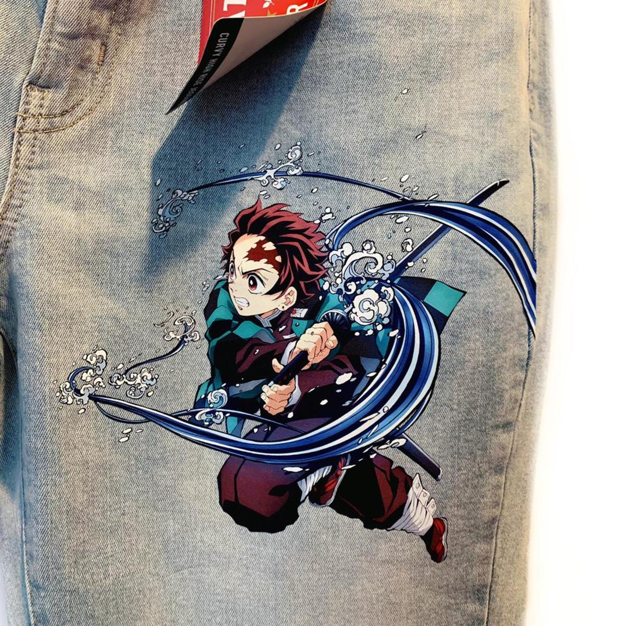 Demon Slayer Kimetsu No Yaiba Handmade Jeans with... - Depop