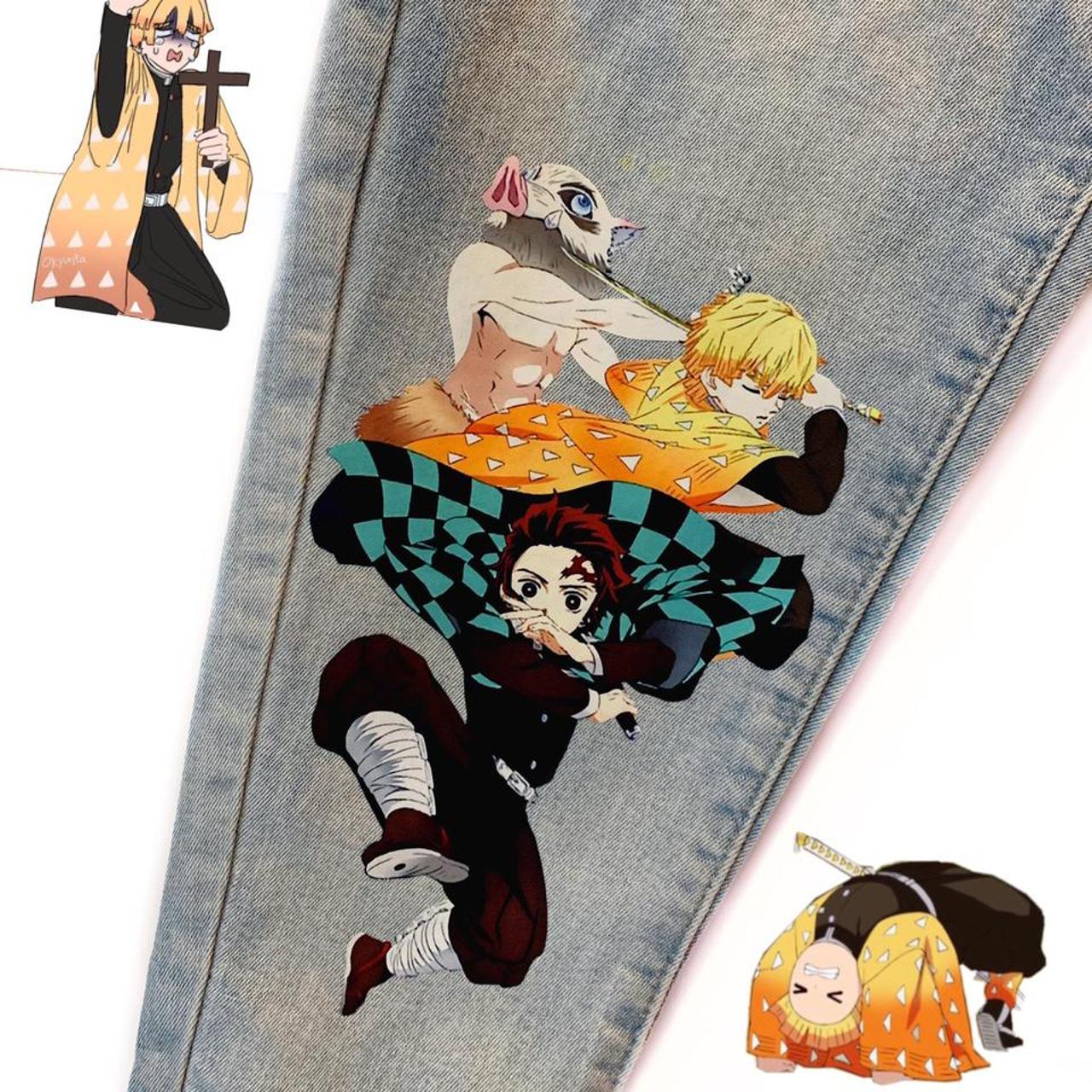 Demon Slayer Kimetsu No Yaiba Handmade Jeans with... - Depop
