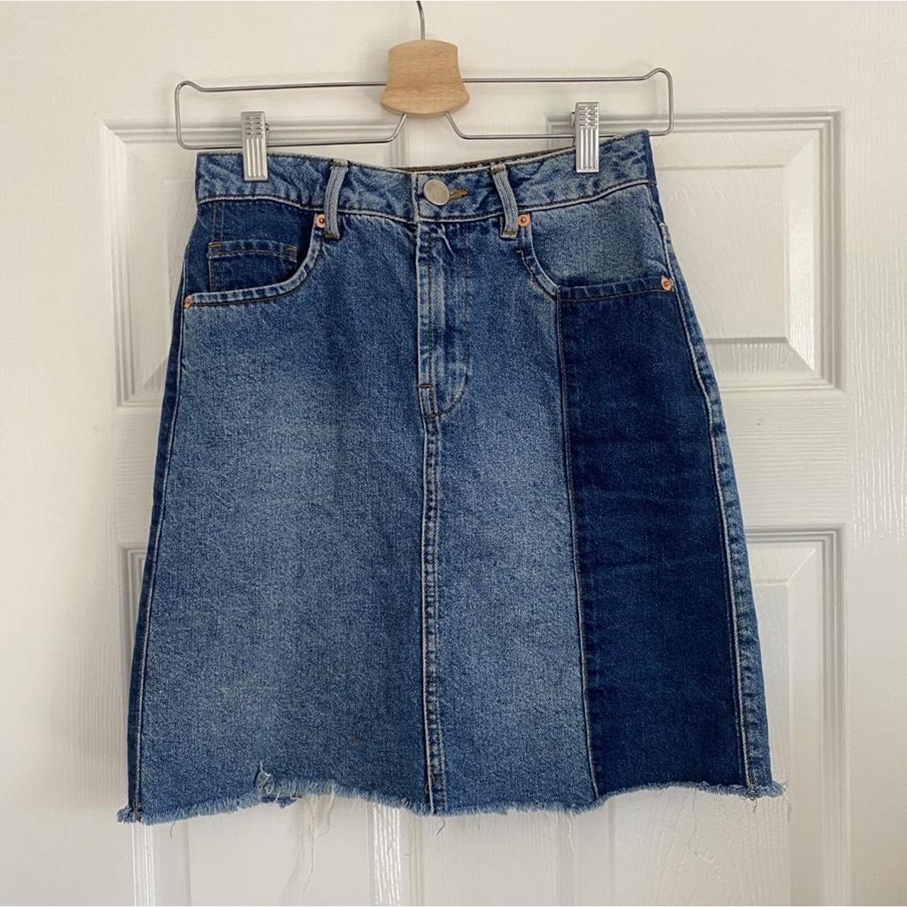 High quality cotton denim contrast strip patchwork... - Depop
