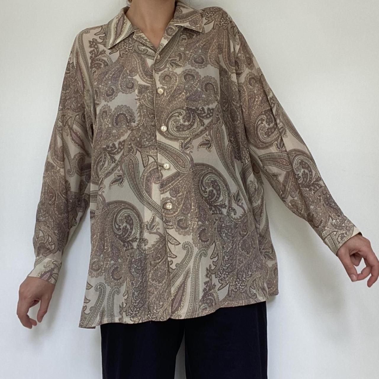 Pastel grey vintage paisley blouse shirt lightweight... - Depop