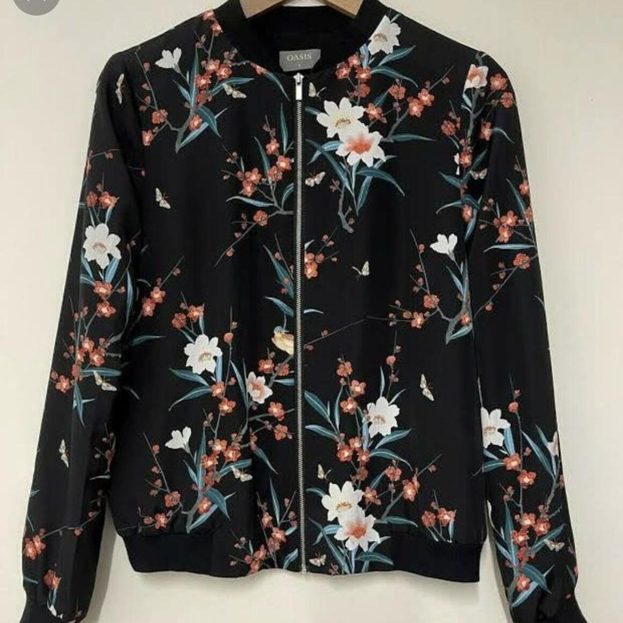 Oasis black floral bomber jacket New with tags... - Depop