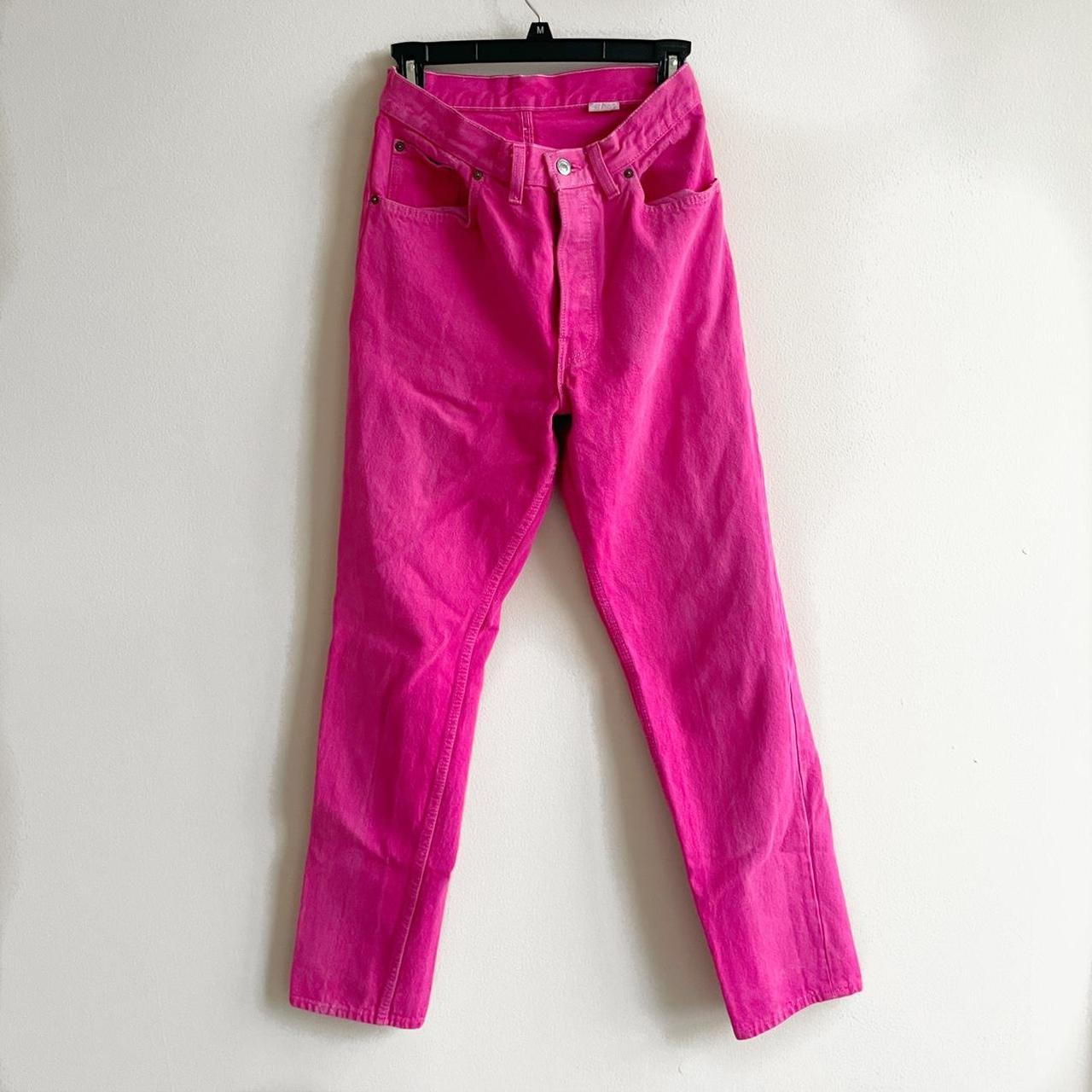 hot pink straight leg levi’s jeans size: 25-26... - Depop