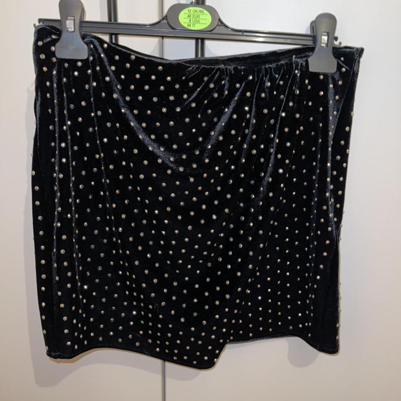 Mango sparkle diamanté black skirt with front pleat... - Depop