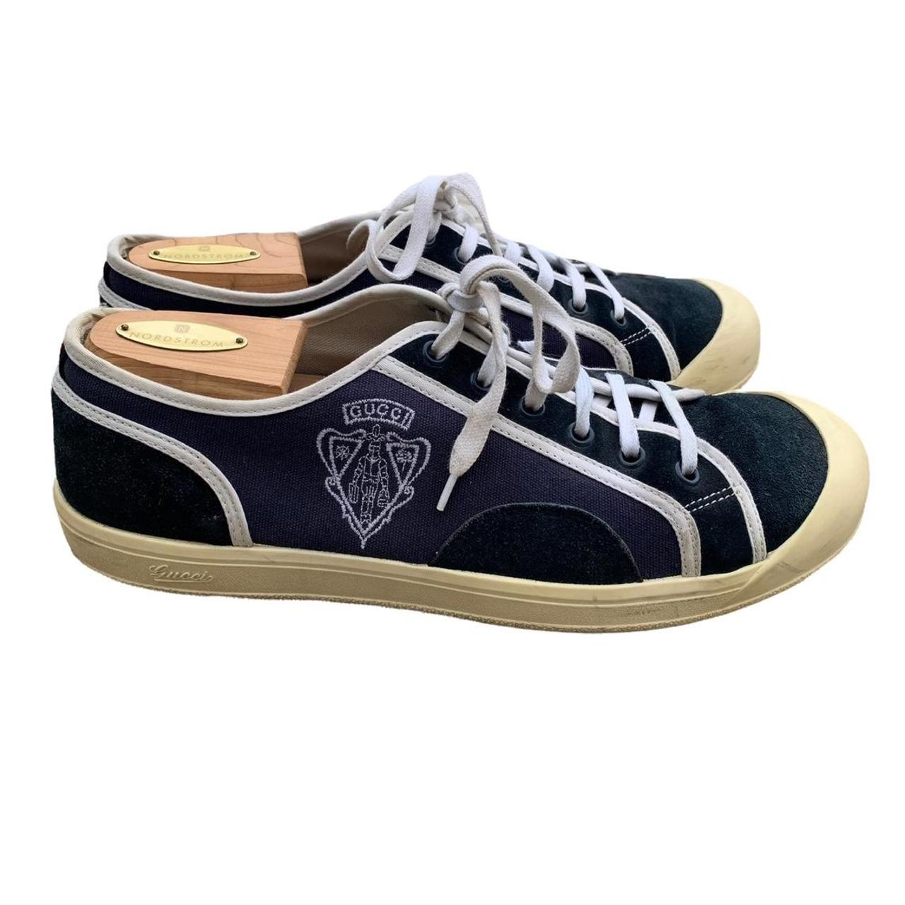 Gucci Signature Crest Navy Blue Canvas Suede Lowtop... - Depop