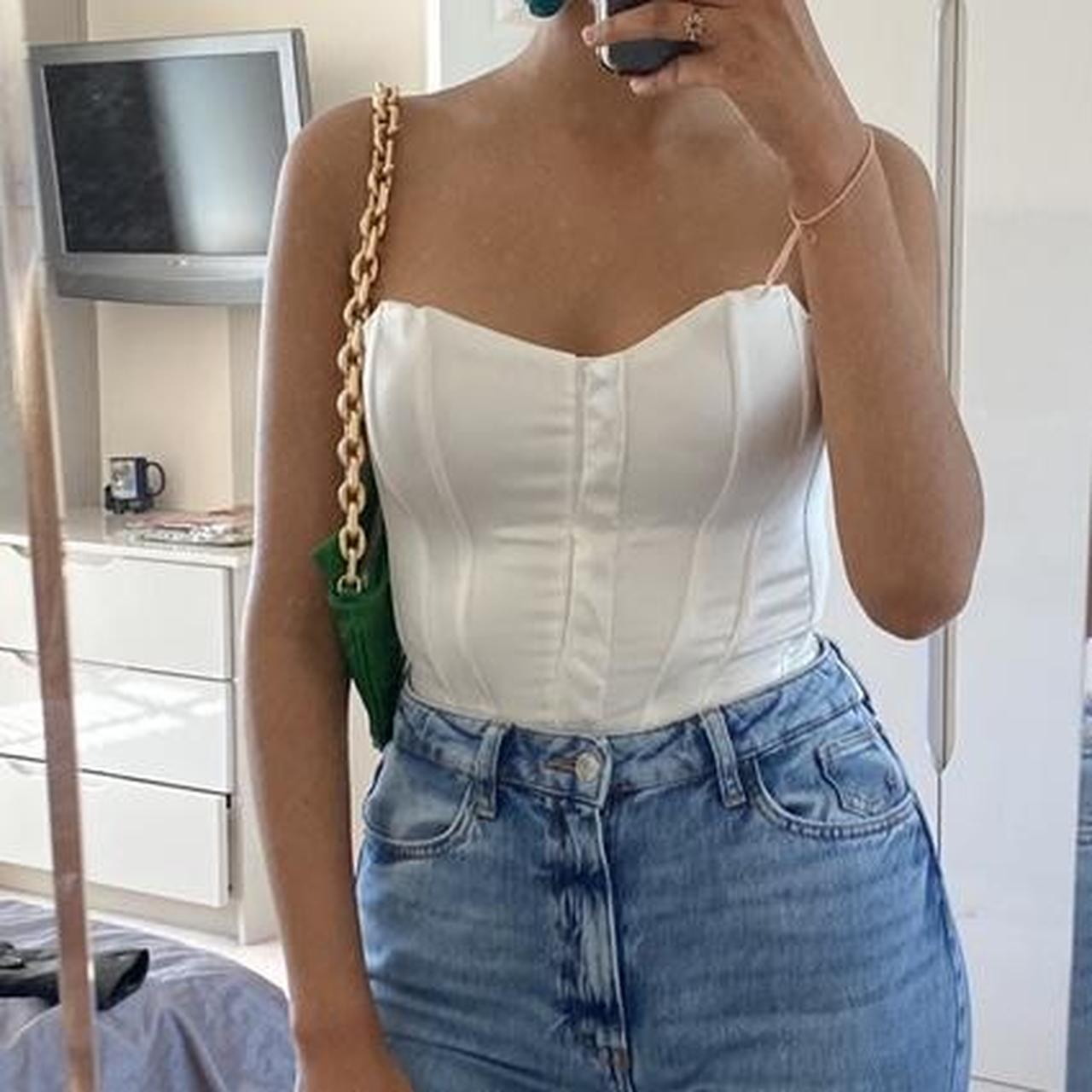 Zara white corset top RRP: £25.99 Worn twice, in... - Depop