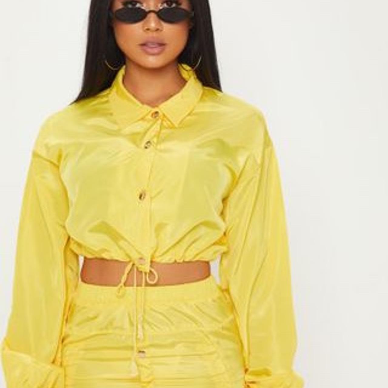 Neon yellow shell suit jacket!! Worn once and in... - Depop