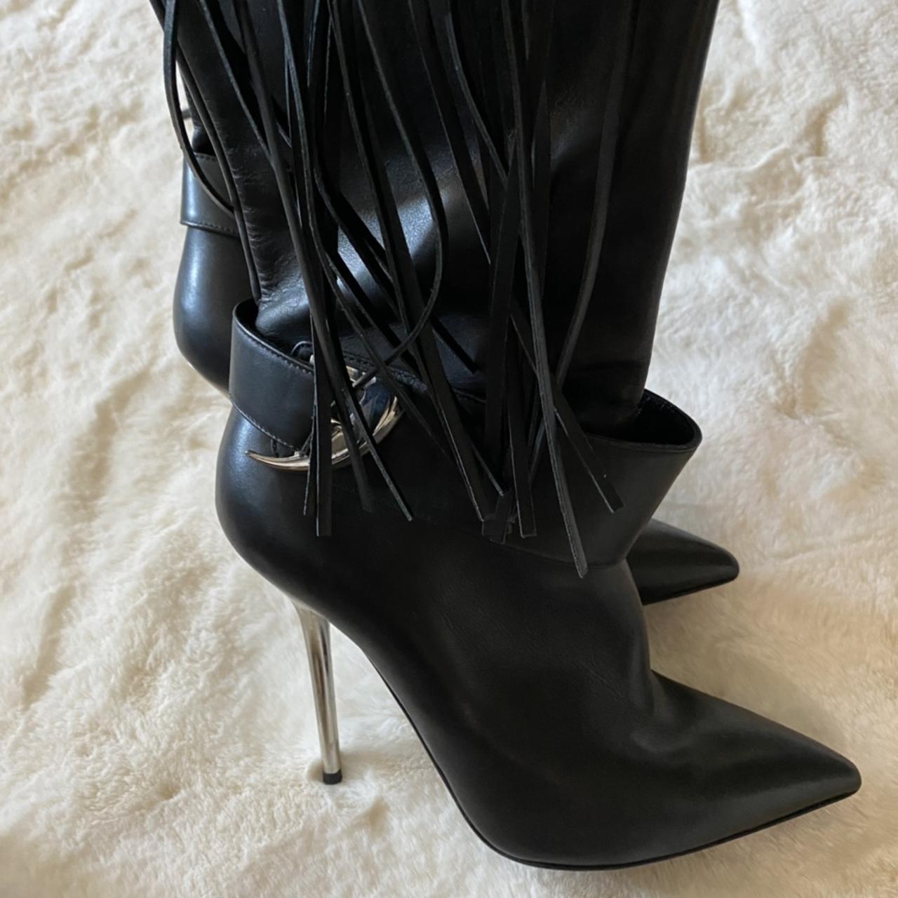 Versace thigh high fringe Boot. Worn twice #versace... - Depop