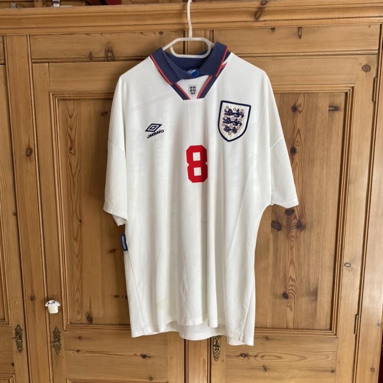 England 1993 home shirt with gascoigne 8 on the... - Depop