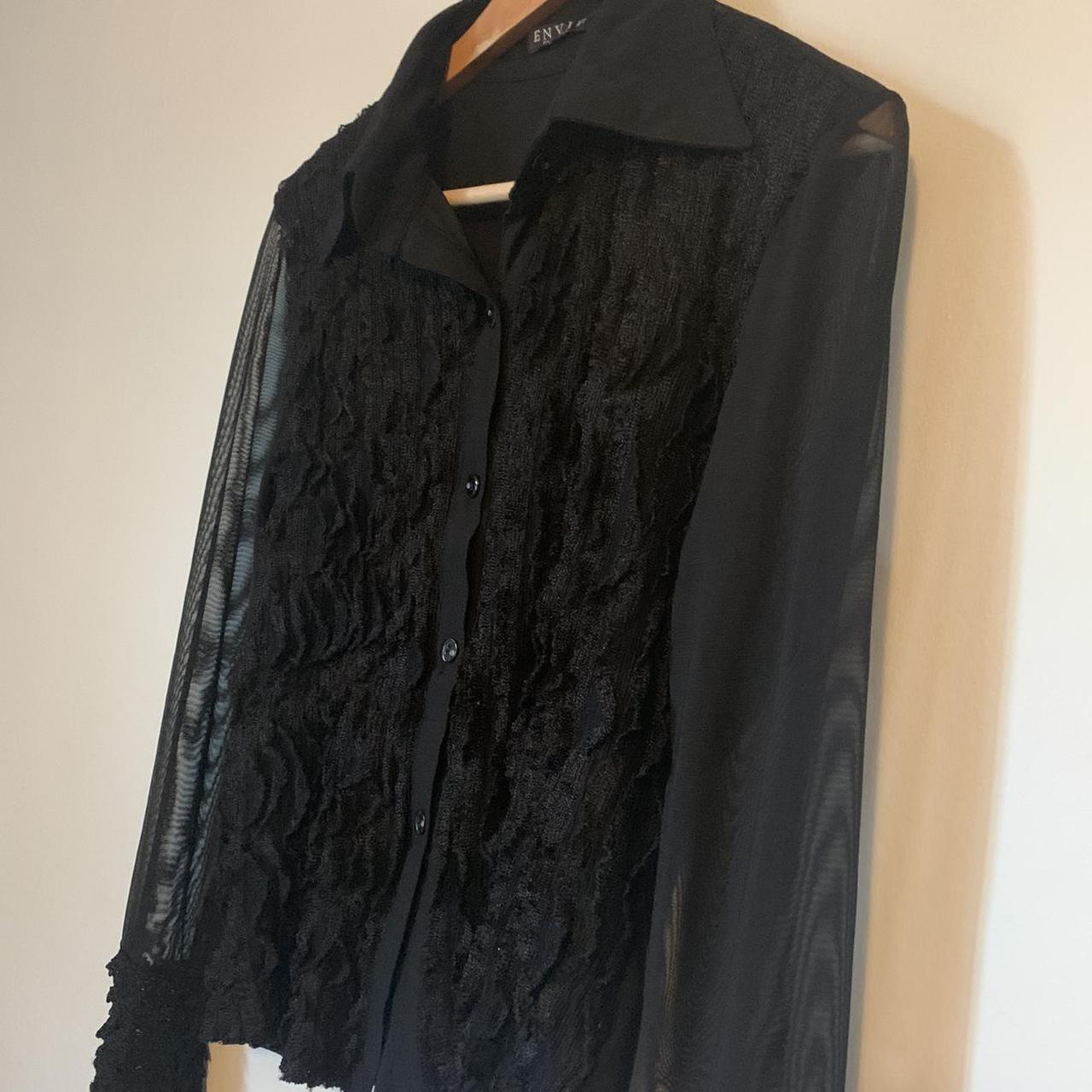 vintage gothic frilly button up shirt mesh sleeves,... - Depop