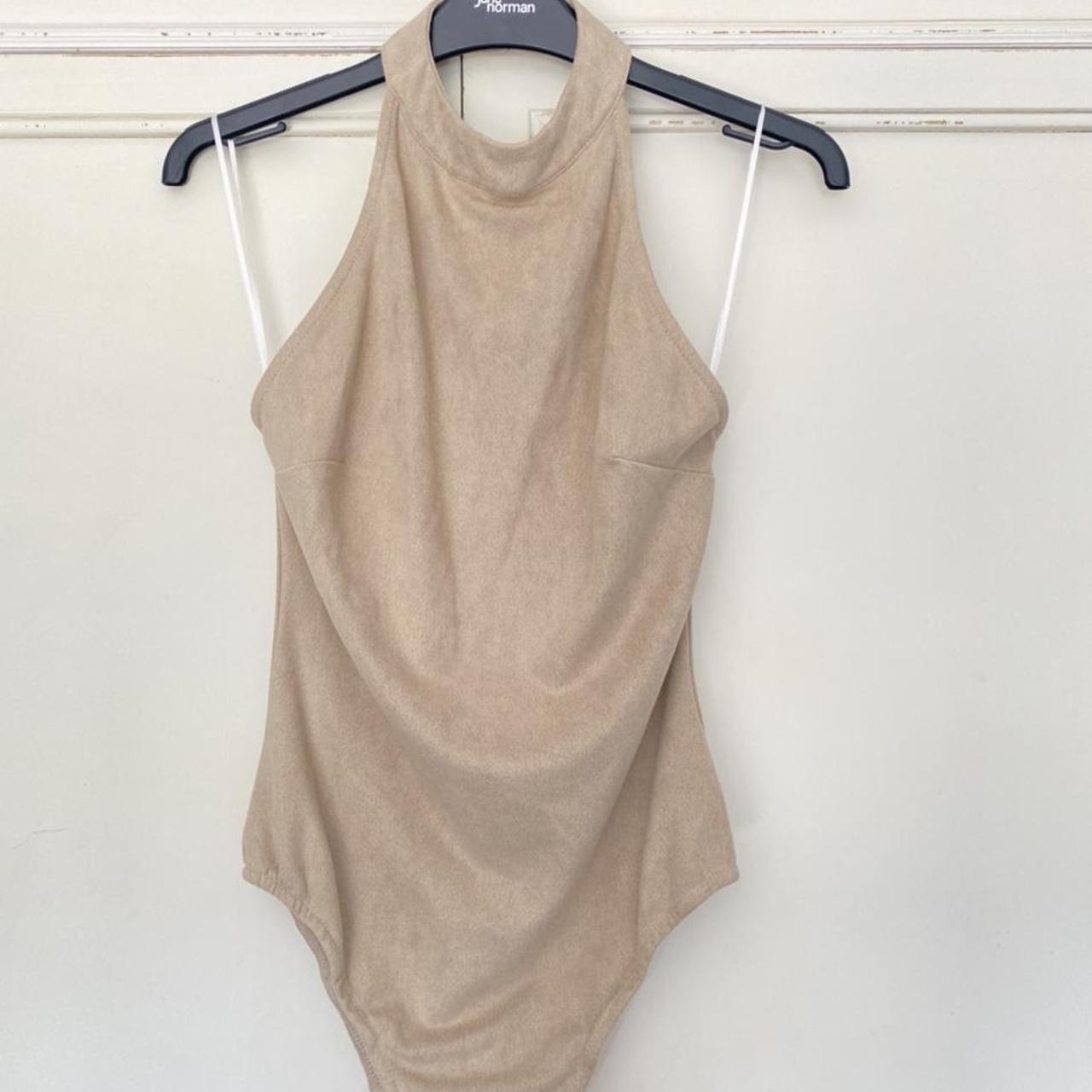 PrettyLittleThing Women's Cream and Tan Bodysuit | Depop