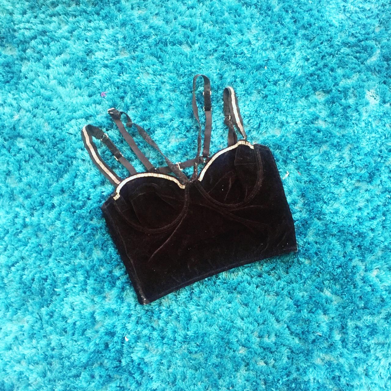 Velvet corset structured bralet. Black with sequins... - Depop