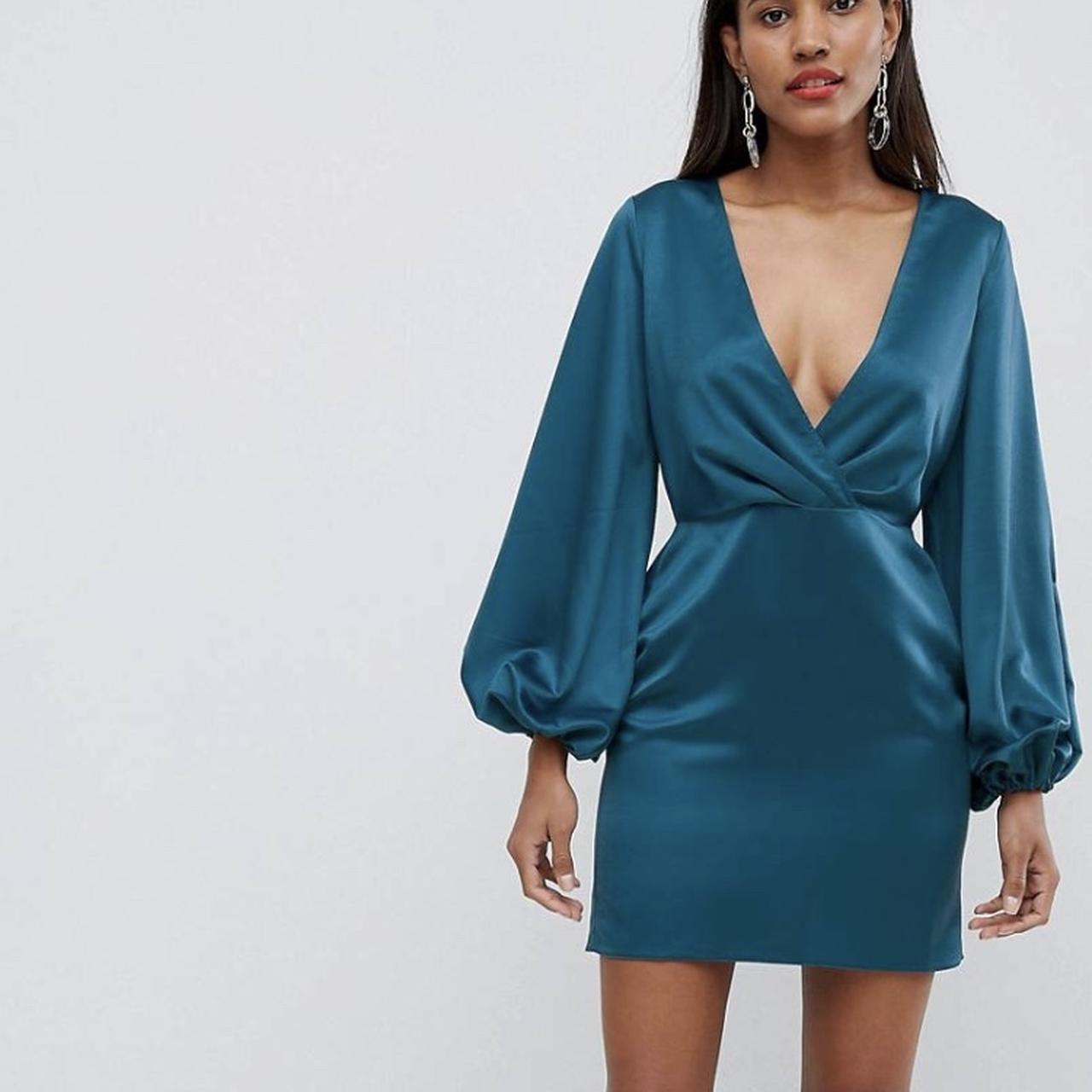 Asos Design Satin Mini Dress With Blouson Sleeve Depop