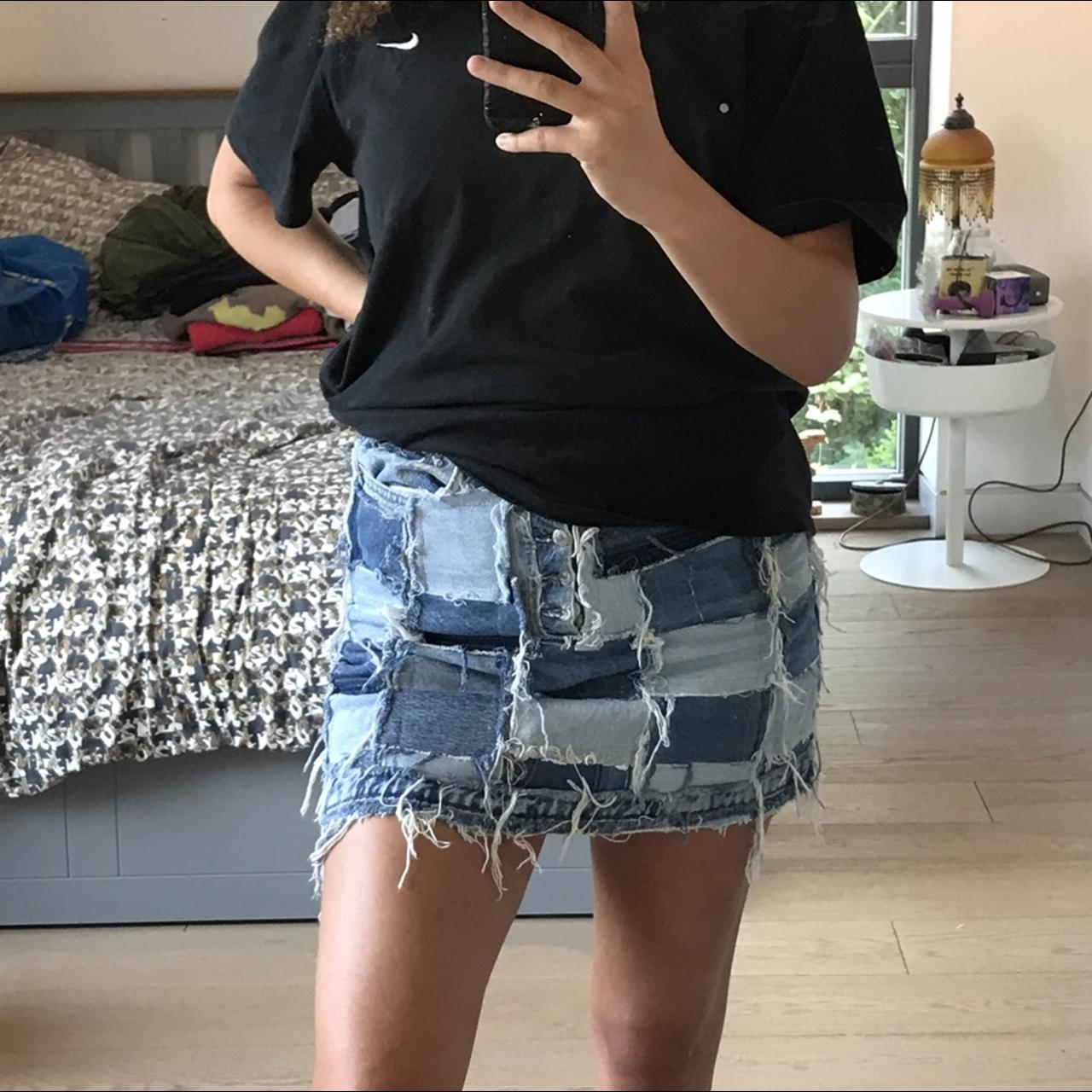 - handmade patchwork denim skirt - good condition... - Depop