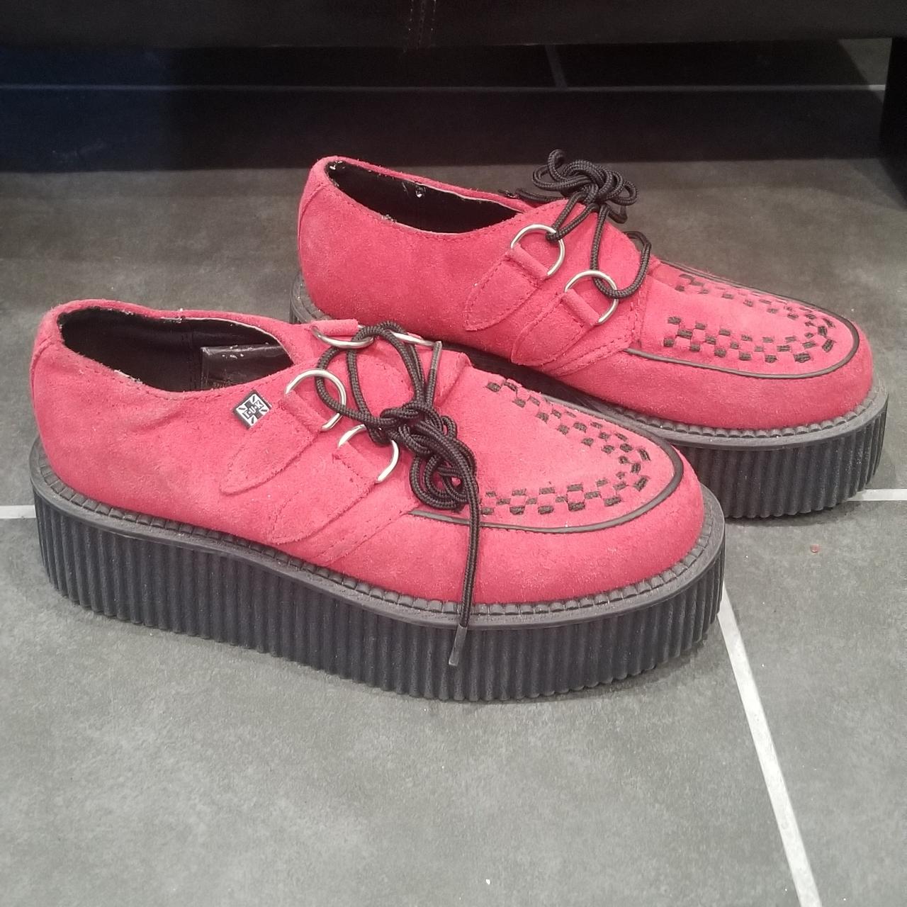 T.U.K red and black suede platform creepers UK size... - Depop