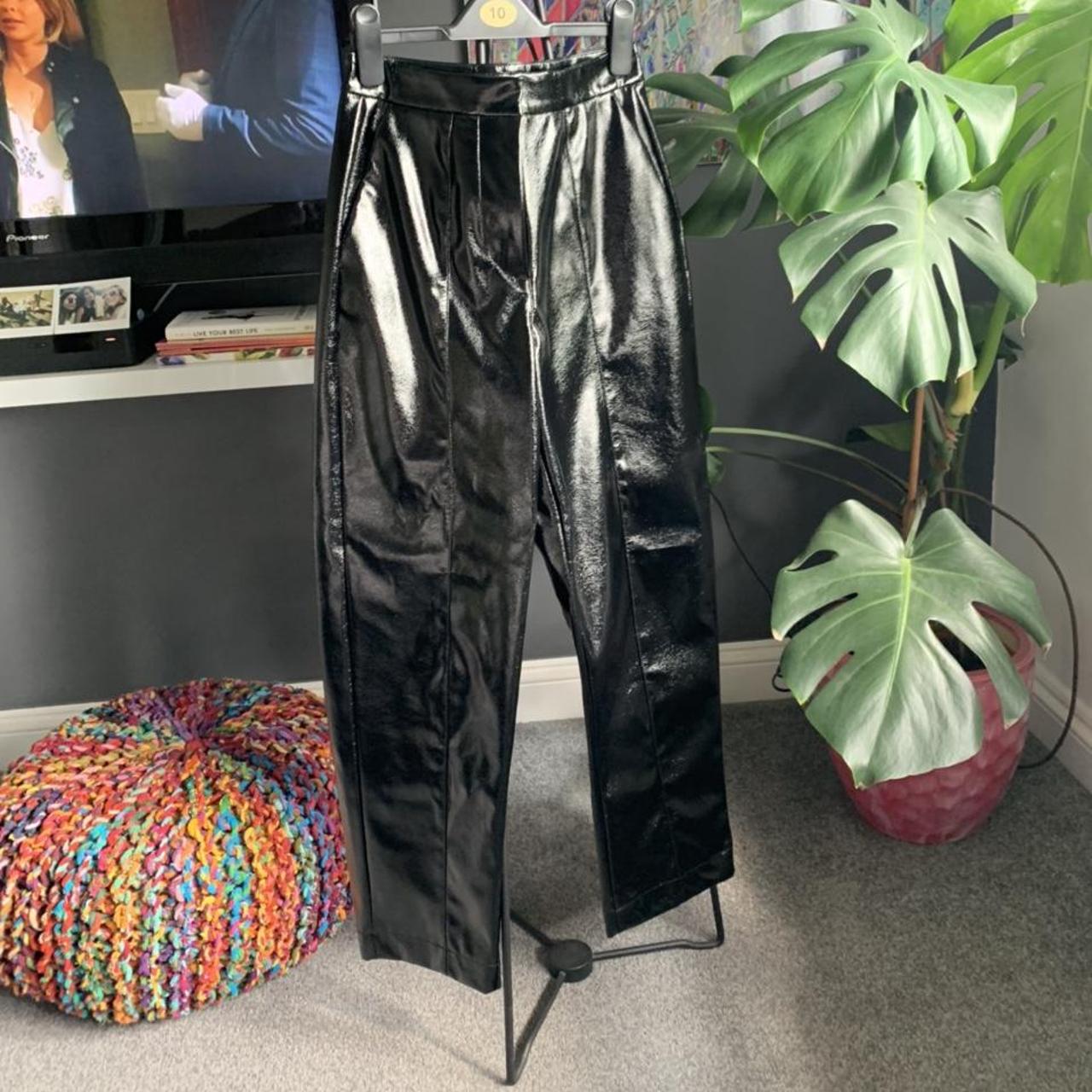 Black Vinyl Trousers In Straight Leg Size 6 Perfect Depop