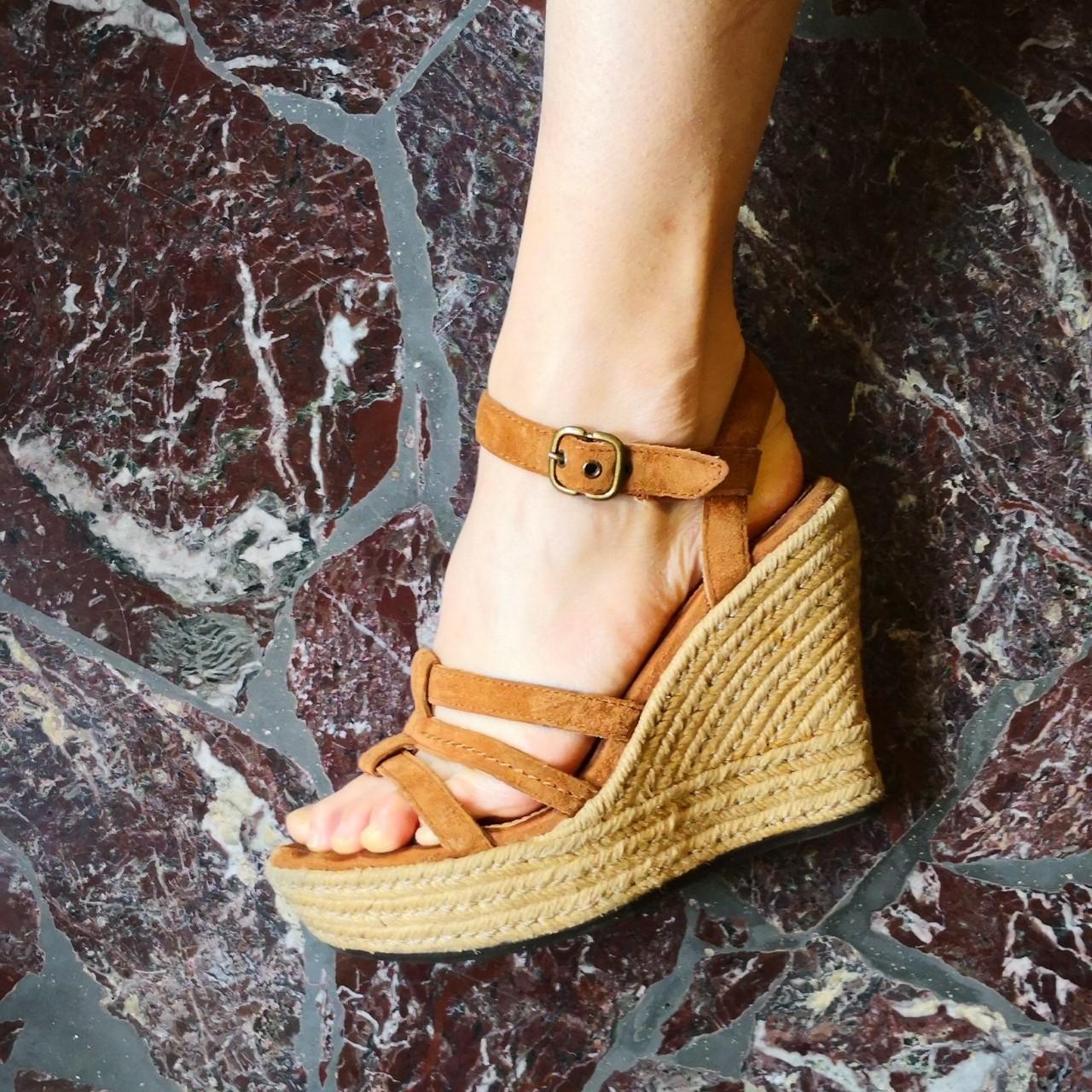UGG suede sandal with raffia wedge, Italian size 36/... - Depop