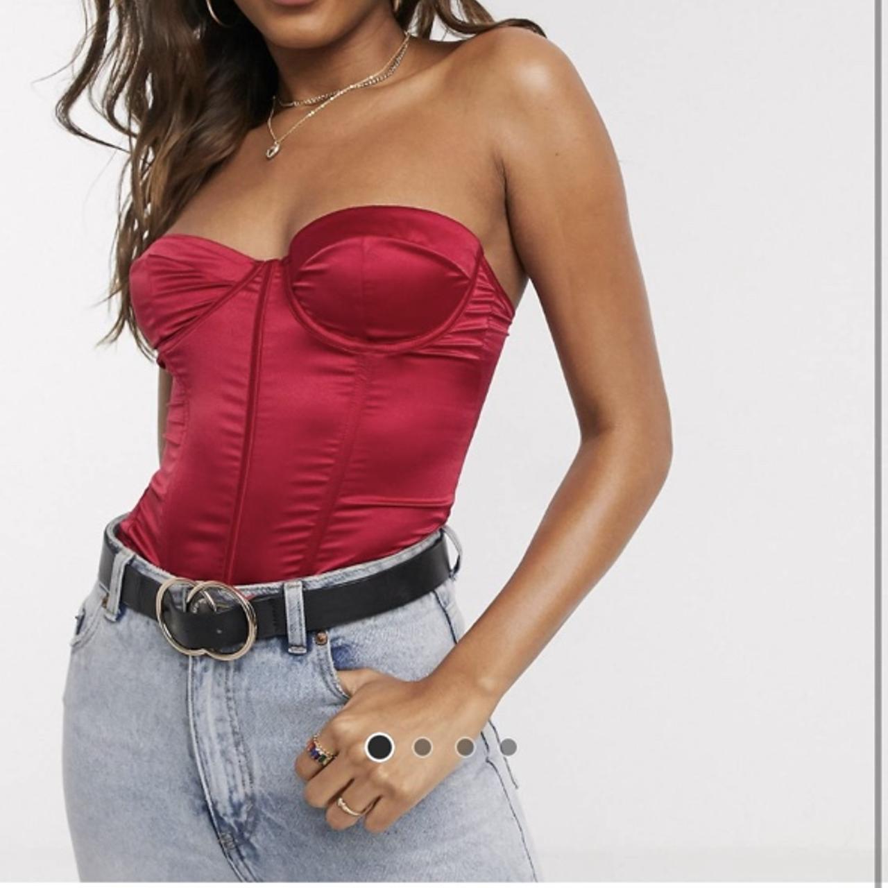 asos design red satin corset -wore once... - Depop