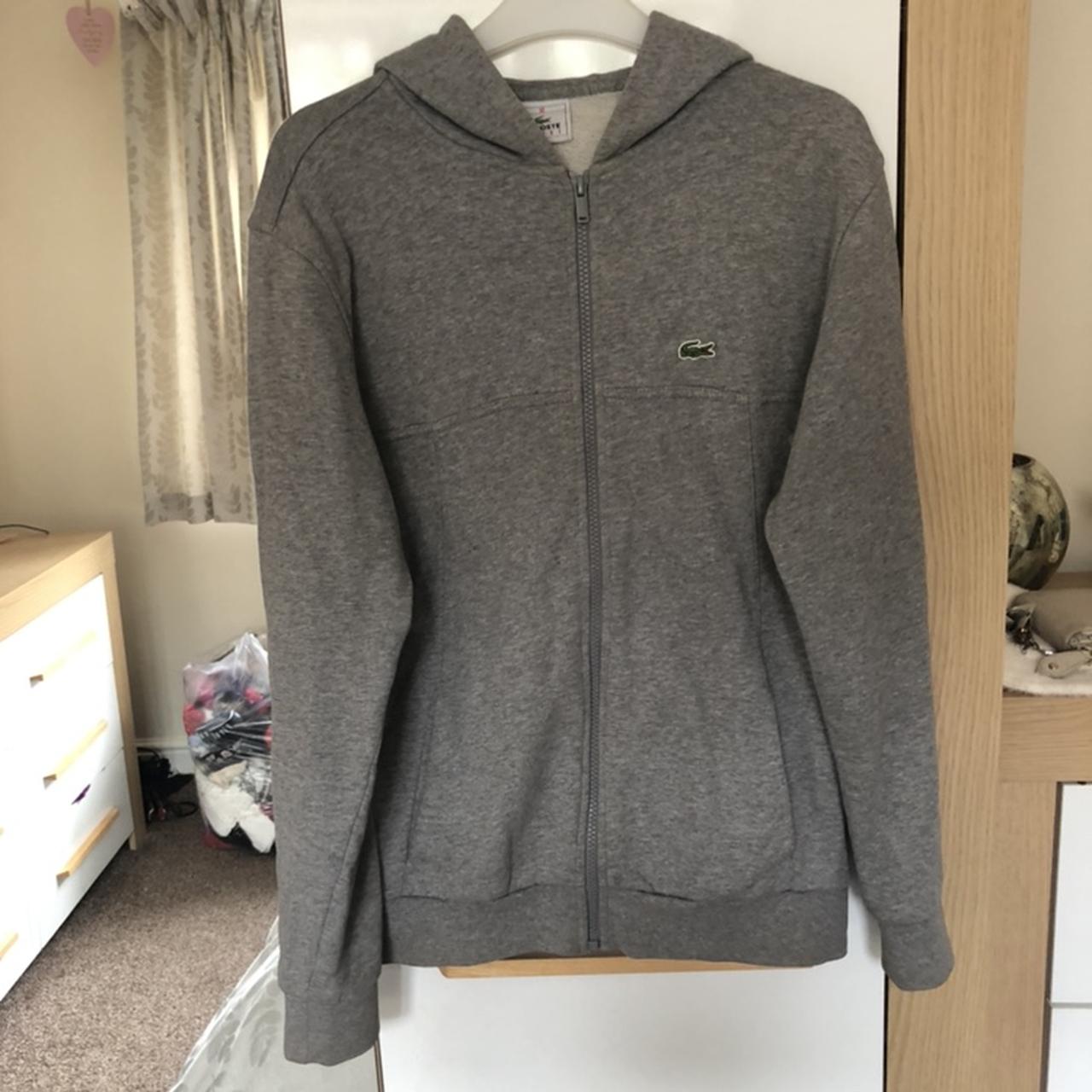 Lacoste Grey jacket hoodie sweatshirt Small... - Depop