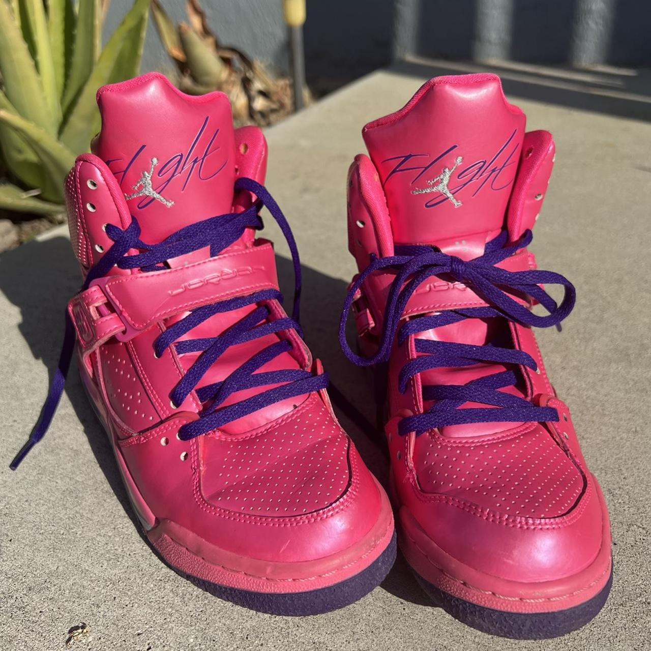 Air Jordan Flight 45 High Vivid Pink/Grey Sneakers... - Depop