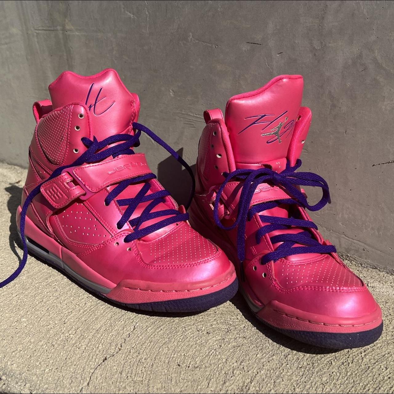 Air Jordan Flight 45 High Vivid Pink/Grey Sneakers... - Depop