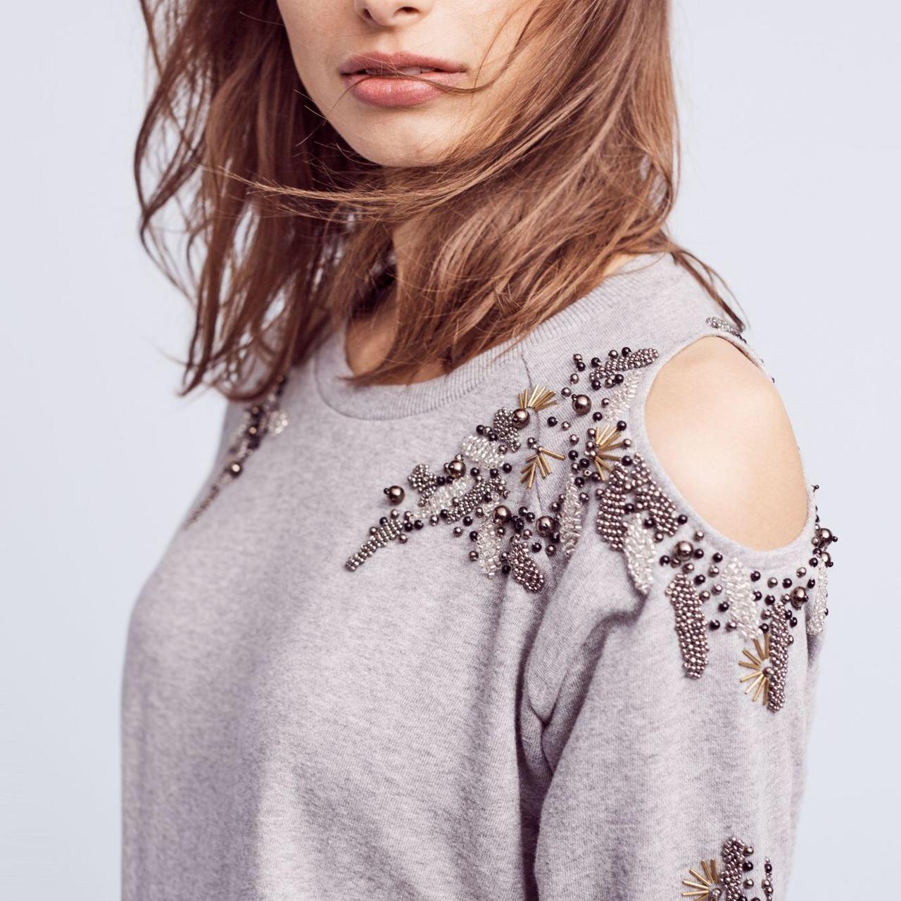 Anthropologie Women's Grey and Silver Jumper | Depop