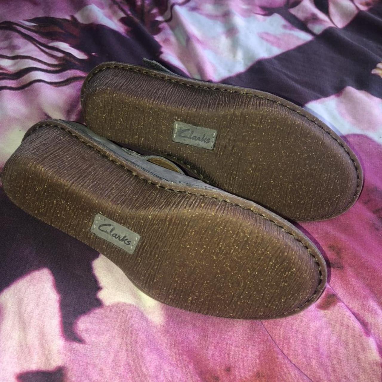 Clarks grey wedge heel shoes with a buckle... - Depop