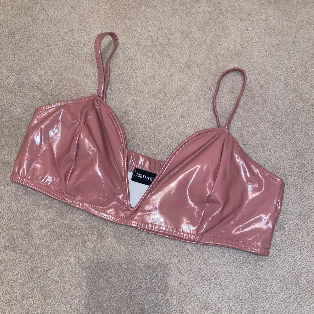PLT rose vinyl crop top size 8 Never been worn... - Depop