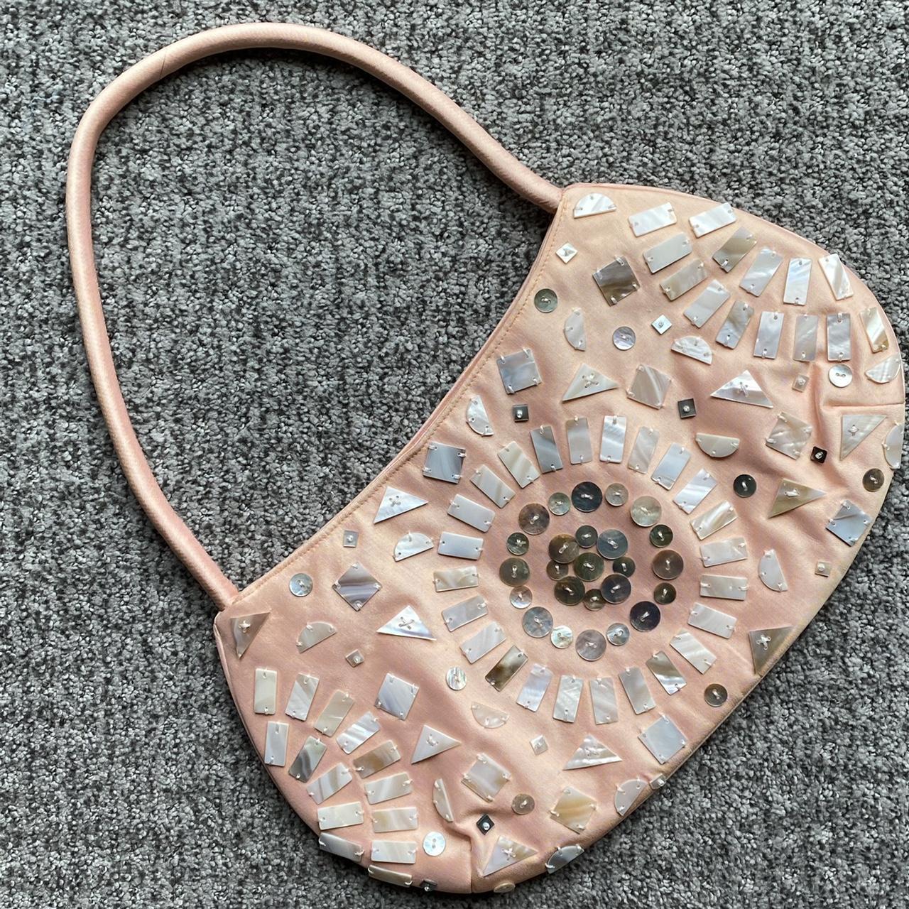 Baby pink vintage shell detail embellished handbag... - Depop