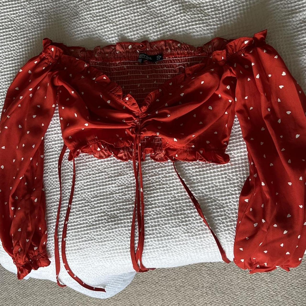 Red heart crop top with ties ️ Perfect condition... - Depop