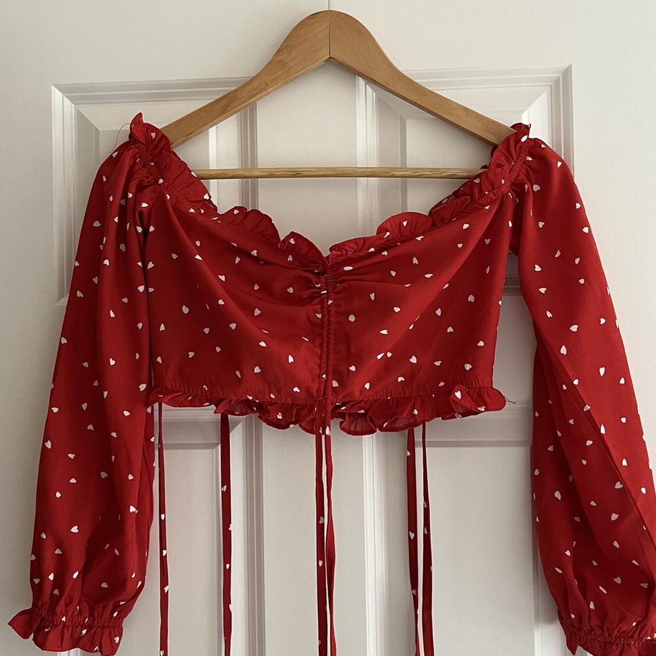 Red heart crop top with ties ️ Perfect condition... - Depop