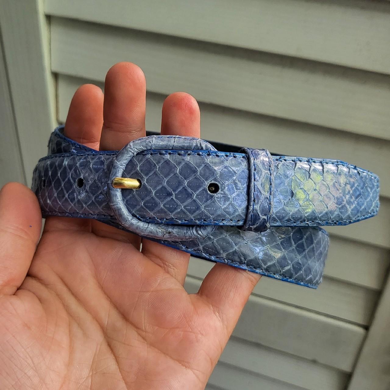 Vintage blue snakeskin belt. Some of the scales are... - Depop