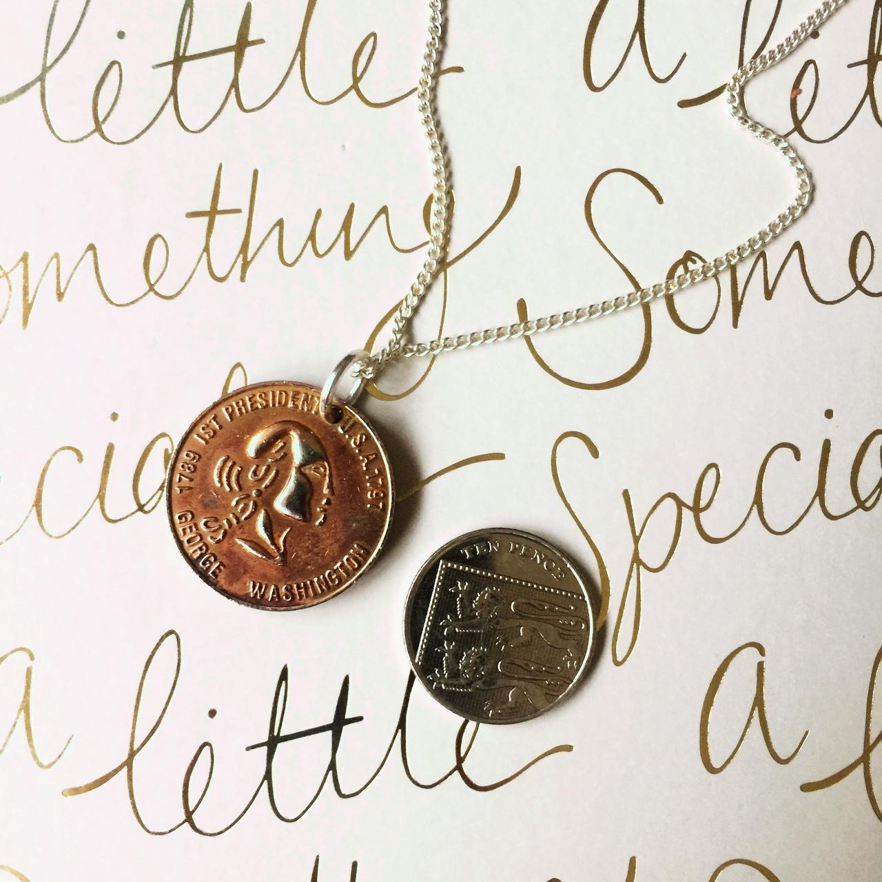 George Washington coin necklace, handmade, silver... - Depop