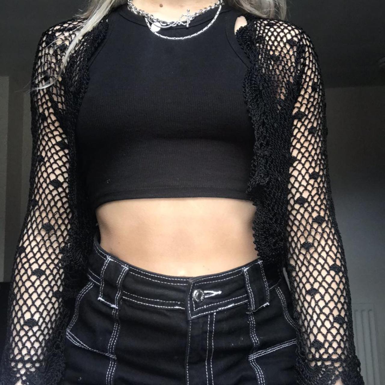 Black fishnet boho net cardigan jacket. LOVE this - Depop