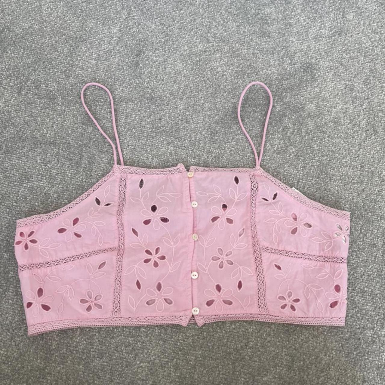 Zara pink crop top with cut out bits . Worn twice . - Depop